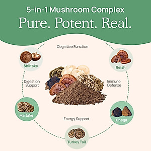 Real Mushrooms 5 Defenders Capsules - Organic Mushroom Extract w/ Chaga, Shiitake, Maitake, Turkey Tail, & Reishi - Mushroom Supplement - Vegan, Non-GMO, 90 Caps