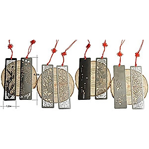 Metal Bookmarks 8 Pcs Hollow Art Stainless Steel Book Mark with Red Enless Knot, Bookmarks Gift for Men Women Book Lovers, Unique Book Marks Accessories