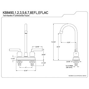 Kingston Brass KB8491EFL Centurion Bar Faucet, Polished Chrome, 4-3/4" spout reach