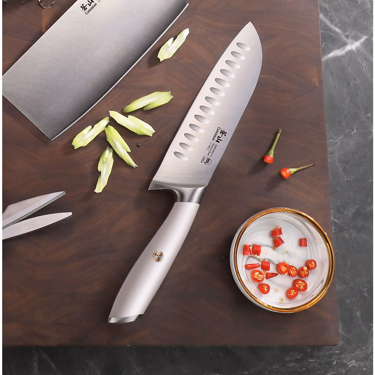 Cangshan L1 Series 1026900 German Steel Forged 7" Santoku Knife, White