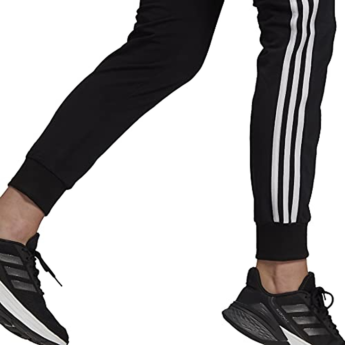 adidas Women's Essentials Single Jersey 3-Stripes Pants, Black/White, Medium