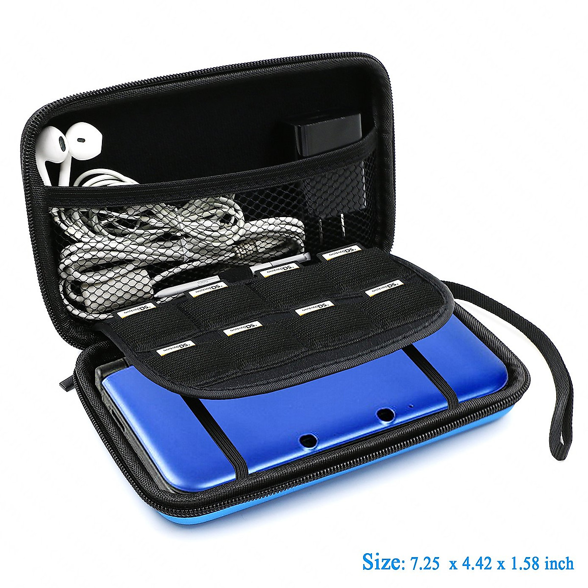 ADVcer 3DS Case, EVA Waterproof Hard Shield Protective Carrying Case with Detachable Hand Wrist Strap Compatible with Nintendo New 3DS XL, New 3DS, 3DS XL, 3DS, 3DS LL or 2DS XL or DSi, DS Lite (Blue)