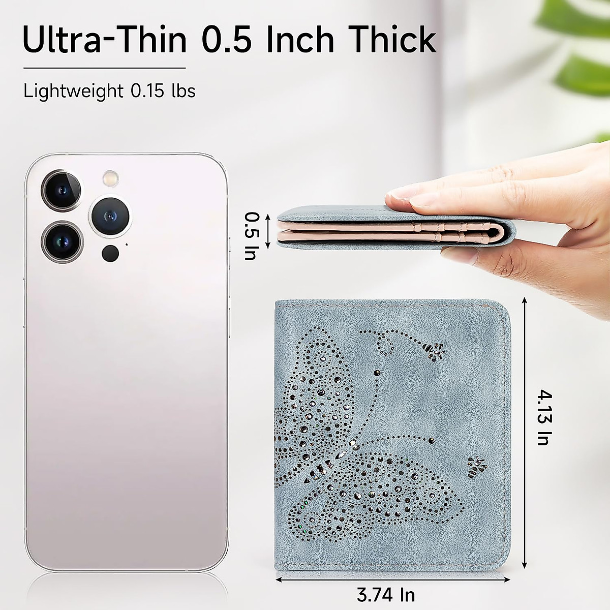 KITEVIUN Small RFID Wallet Women Ultra Thin Slim Womens Wallet Mini Compact Bifold Pocket Ladies Wallets for Women BLUE