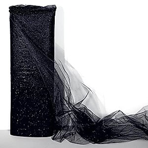 TCDesignerProducts Black Glitter Tulle Wedding Decorating Fabric, 54 Inches x 40 Yards