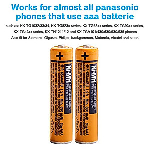 4 Pack HHR-65AAABU NI-MH Rechargeable Battery for Panasonic 1.2V 630mAh AAA Battery for Cordless Phones