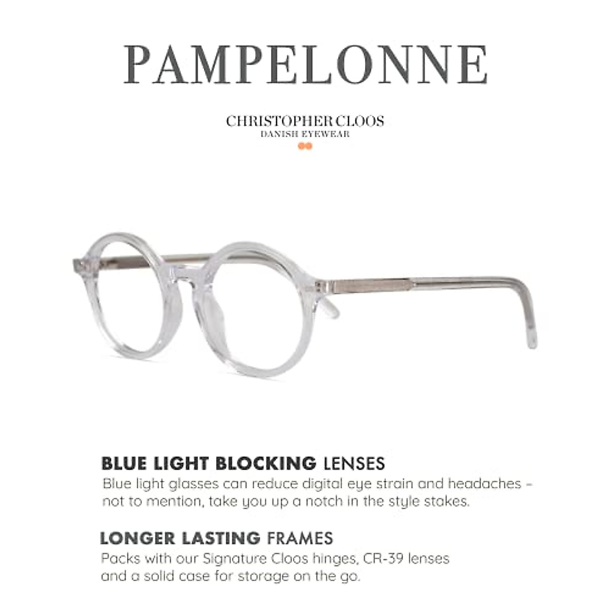 Christopher Cloos - Pampelonne On The Rocks - Danish Design Blue Light Glasses for Men & Women - Fashion designer glasses - Computer Glasses - Unisex - Non Prescription - Prescription Ready