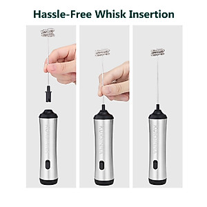 KURSINNA Powerful Rechargeable Milk Frother Handheld, USB-C Charge Foam Maker with 2 Stainless Steel Whisk & Stand, Powerful Mini Mixer Coffee Frother for Frappe, Latte, Matcha (13000RPM USB-C Charge)