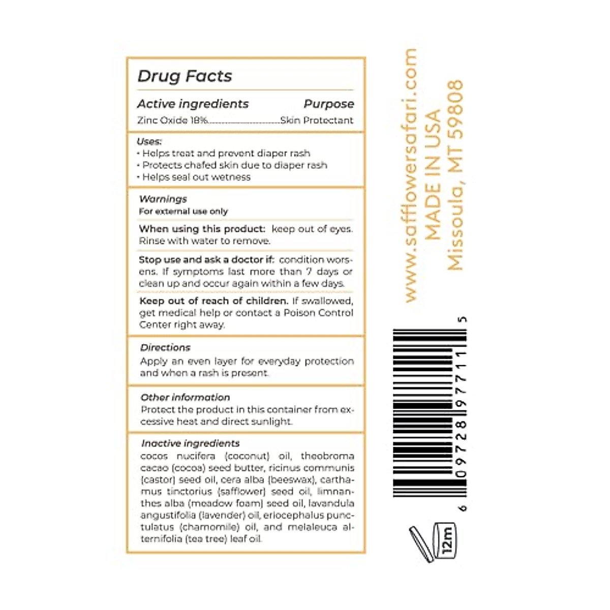 Baby Zinc Balm Stick - All Natural Butt Cream, Mess Free Diaper Rash Cream, Treat & Prevent Diaper Rash, Hypoallergenic, All-Natural, Plant-Derived, Made in USA by Safflower Safari