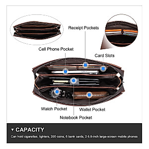 Leather Men Clutch Purse Bag Handmade Purse Wristlet Handbag Envelope Code Lock Wallet Anti Theft Clutch Purse Phone Holder Travel Bag, Coffee