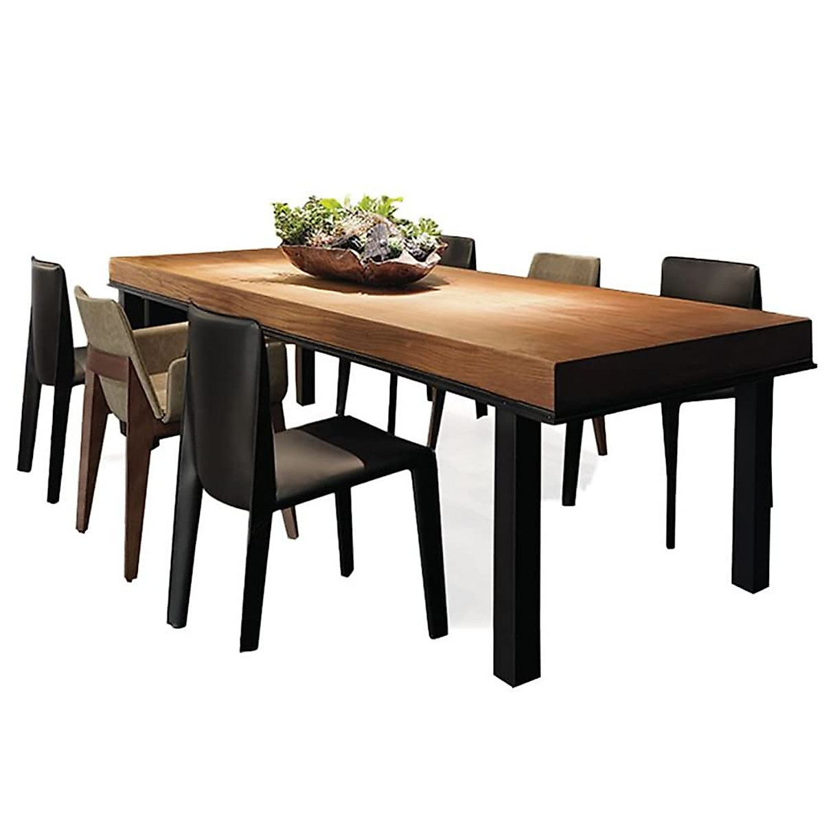NIUYAO Solid Wood Dining Table, Industrial Wood Rectangle Dining Table Pine Tabletop Furniture with 4 Black Metal Legs Pedestal in for Dining Room Kitchen -79" L x 31.5" W x 29.5" H