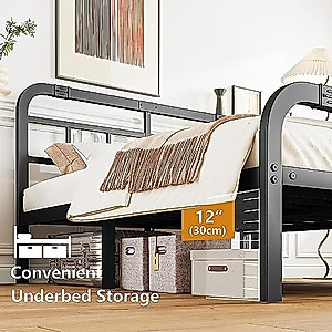 Cleaniago 14 Inch High King Size Bed Frame with Headboard and Footboard, 14 Inch High, Steel Slats with 3000lbs Support, No Box Spring Needed, Noise Free,Easy Assembly, Black