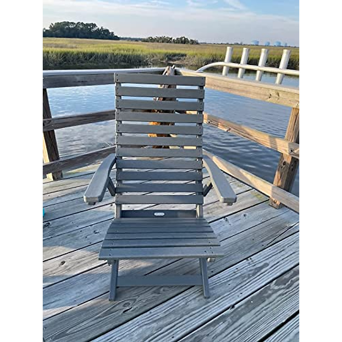 DAILYLIFE Patio Chairs, Resin Outdoor Chairs Free Installation with Retractable Armrest, 300lbs Capacity Weather Resistant Plastic Composite Chairs for Deck Garden Backyard Lawn Pool Beach, Slate Gray