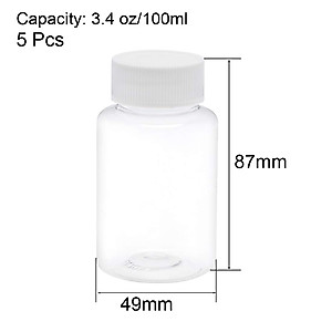 uxcell 3.4 oz/100ml PET Plastic Lab Chemical Reagent Bottle Wide Mouth Liquid/Solid Storage Container Clear Bottles w Tamper Evident Caps 5pcs