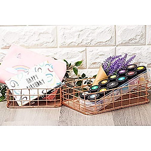 Metal Storage Baskets, Copper Wire Basket Organizer (Rose Gold, 2 Piece Set)