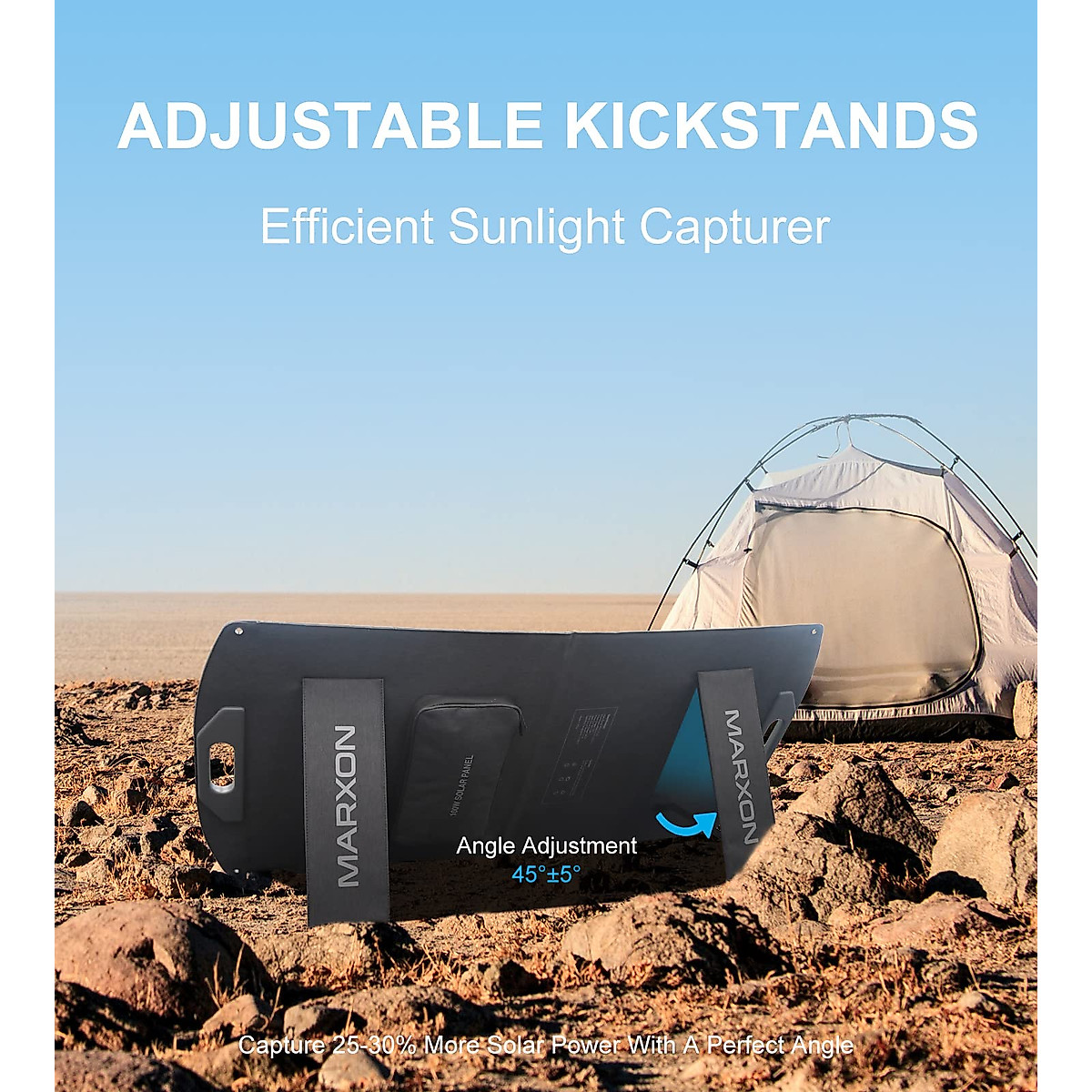 MARXON Solar Panel XP200, 200 Watt Portable Solar Panel, High-Efficiency Solar Panel, Foldable Solar Panel with Adjustable Kickstand, Waterproof and Dustproof Design Perfect for Camping, RV Trip