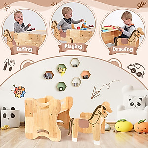 Grebarley Montessori Weaning Table and Chair Set, Solid Wood Tables and Chairs for Toddlers Age 1-3, Real Hardwood 2 in 1 Desk for Reading, Snack Time, Activity Cube, Step Stool, Montessori Furniture
