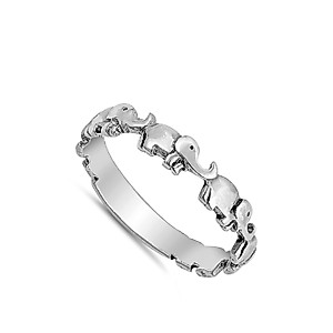 Cute Elephant Boho Dainty Stackable Ring Sterling Silver Band Size 12