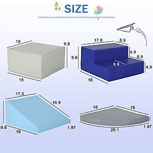 Climbing Toys for Toddlers 1-3, Indoor Corner Climber Soft Play Equipment, Colorful Climb and Crawl Activity Playset, Motor Skills Early Development Foam Blocks for Toddlers and Kids, Blue