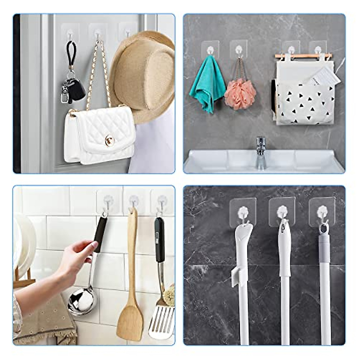 36PCS Adhesive Wall Hooks for Hanging Heavy Duty 22lbs(Max), Transparent Waterproof Wall Hangers without Nails Picture Hanging Hooks Sticky Hooks for Bathroom Kitchen Office Outdoor Keys Hooks