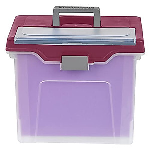 Office Depot Large Mobile File Box, Letter Size, 11 5/8in.H x 13 3/6in.W x 10in.D, Clear/Burgundy, 110986