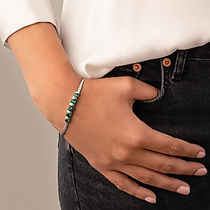 PEORA Simulated Emerald 5-Stone Bracelet for Women 925 Sterling Silver, 3.50 Carats total Round Shape, 7 1/4 inch length