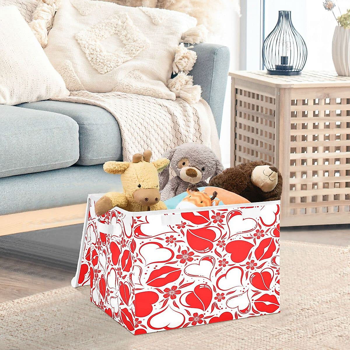 Storage Bins with Lids Foldable Storage Baskets Storage Cubes Collapsible Closet Organizer Containers with Cover Valentines Day for Home Office Organizer Closet, Shelves, Toy, Nursery