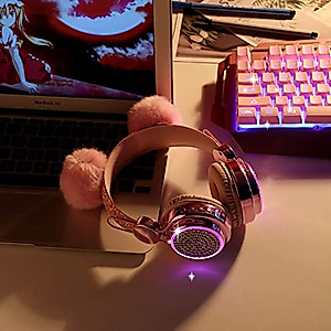 KORABA Wireless , LED Light up Color Changing Girls Bluetooth Headsets with MIC, 10 Hours 5.0 Bluetooth Headphones for School, Christmas (Pink)