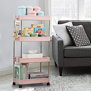DILUOOU 4 Tier Slim Storage Cart, Mobile Shelving Unit Organizer Slide Out Rolling Storage Racks with Wheels, for Kitchen Bathroom Laundry Room Narrow Places