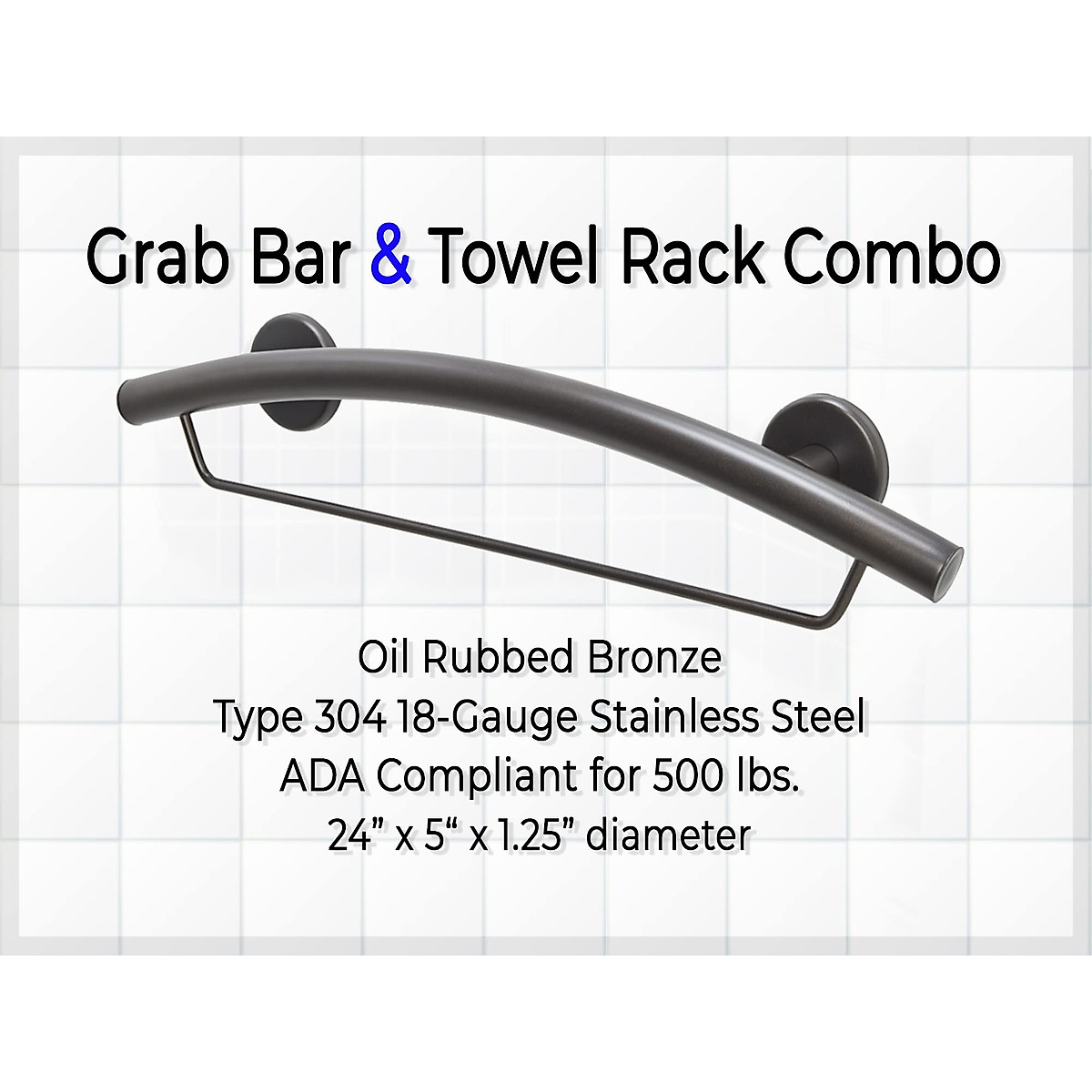 Curved Grab Bar and Towel Rack for Bathroom Shower Kitchen/304 Stainless/Oil Rubbed Bronze/ 24"x 5"