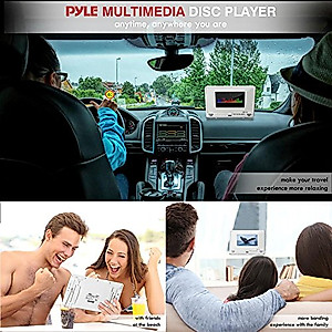 Pyle Portable Waterproof Multimedia Disc Player - 7in Screen White Digital Music Audio Video Player w/ Dual Stereo Speakers, CD DVD Tray, RCA, USB, Rechargeable Battery, Headphones, Remote PLMRDV74