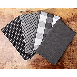 Kitchen Cotton Towels - 100% Cotton Gray Dish, Hand, Tea Towels - Flat, Terry, Waffle, Herringbone - 28 x 16 in
