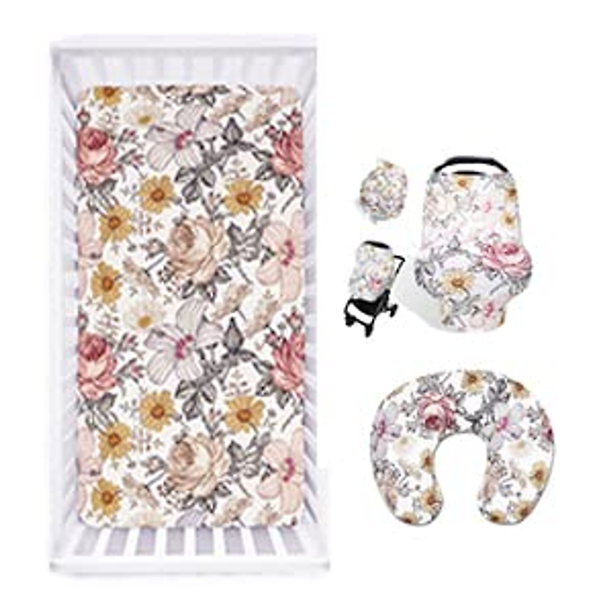Floral Crib Sheet Car Seat Cover Pillow Covers