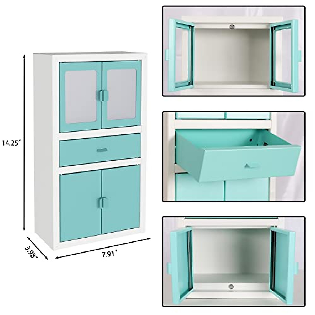 MIOCASA Mini Metal Locker Collectible Furniture Glass Door Display Cabinet for Classroom, School, Home, Pink, 14.25" Tall x 7.91" x 3.98"
