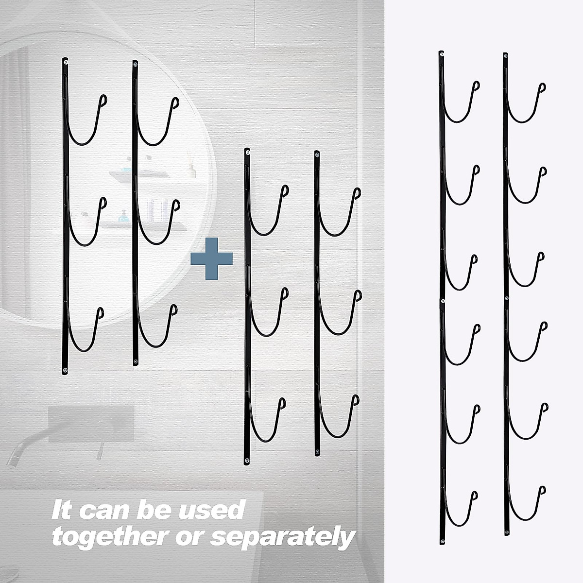 Skybooly 4 Pack Wall Mounted Towel Racks for Bathroom 3 Level Wine Rack Towel Holder Metal Bathroom Towel Storage Shelves Rolled Towel Organizer for Kitchen Bath Hand Towels Washcloths Linens, Black