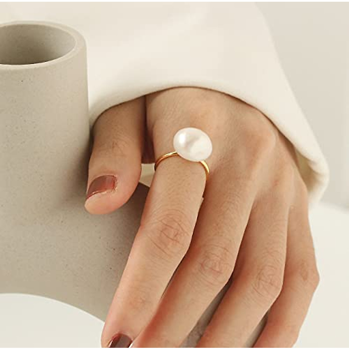 Kasoo Natural Baroque Large Pearl Ring French Retro Opening Adjustable Ring