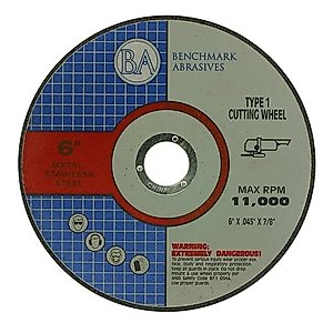 Benchmark Abrasives 6" Aluminum Oxide Quality Thin Cut Off Wheel for Metal and Stainless Steel .045" Thick 7/8" Arbor, Angle Grinder Wheel, Grinder Cutting Wheel - 25 Pack