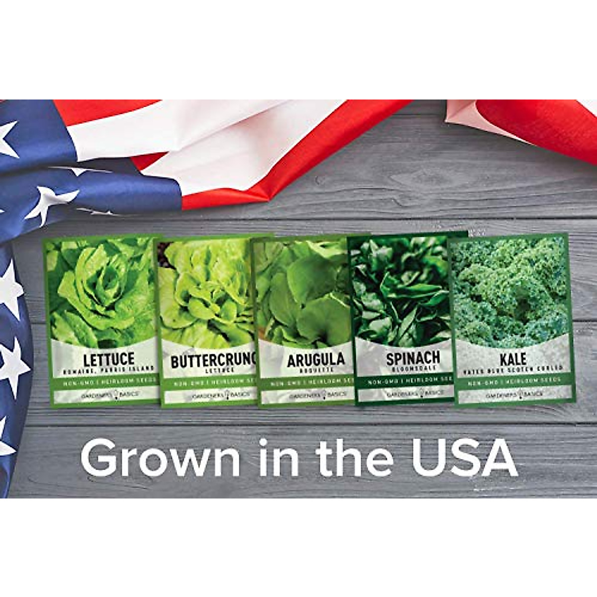 Lettuce and Greens Heirloom Vegetable Seed Non-GMO Seeds for Planting Indoors and Outdoor 5 Packs - Lettuce Buttercrunch, Romaine, Arugula, Kale and Spinach by Gardeners Basics