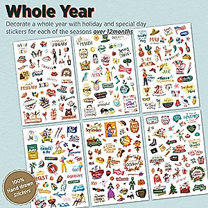 Happy Holiday Seasonal Planner Stickers - 500+ Cute Stickers for Daily Planners – Monthly Events, Halloween, Calendars, Journal, Female Empowerment, Teachers, 6 Water Bottle Stickers Pack