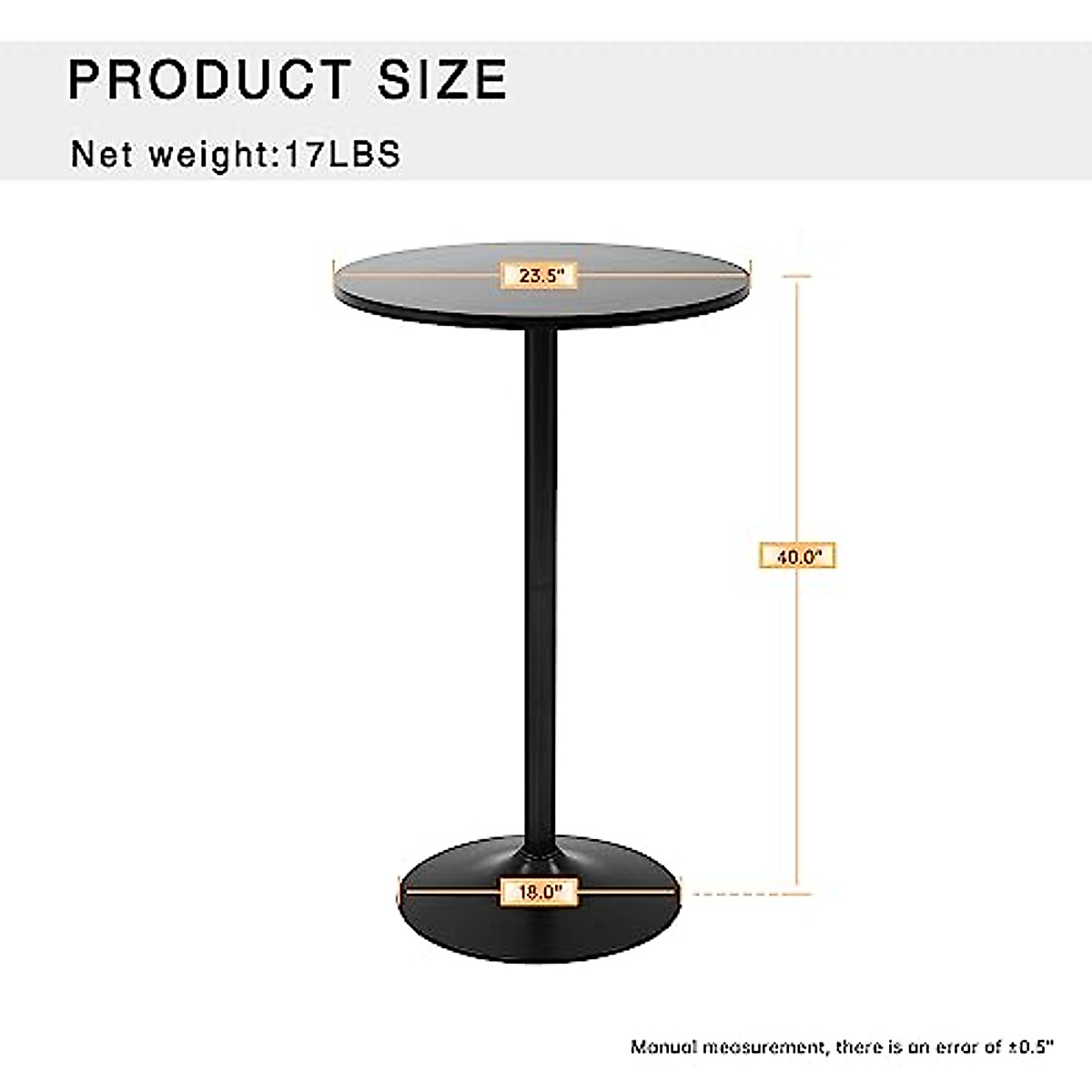 Round Bar Table 40" Height Modern Pub Table with Solid Top and Sturdy Metal Base, High Top Table for Kitchen, Dining Room, Bistro, Cocktail, Black