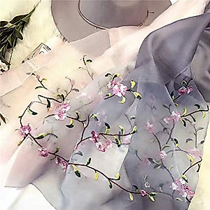 GOFINEE Women Silk&Wool Gradient Embroidered Scarf Headwrap Shawl Pink