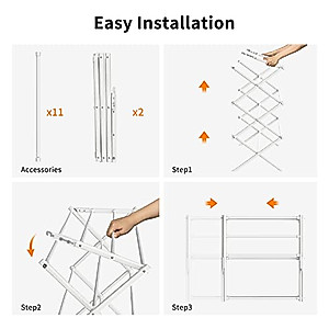 Jophaiipy Foldable Drying Rack Clothing,Clothes Drying Rack Folding Indoor and Outdoor Clothes Rack Space Saving,Laundry Drying Rack Collapsible-White…