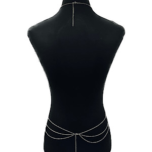 Vintage Fashion Simple Metal Chest Chain Carved Flower Plate Beach Bra Chain Back Chain Necklace Women's Party Holiday Jewelry (silvery)