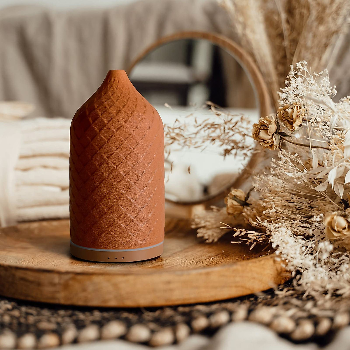 ZEIGGA LAB Essential Oil Diffuser for Home, Ceramic Aromatherapy Diffuser for Essential Oils, 120ml Oil Diffuser with Waterless Auto-Off and 7 LED Lights for Large Room Yoga Spa (Terracotta)