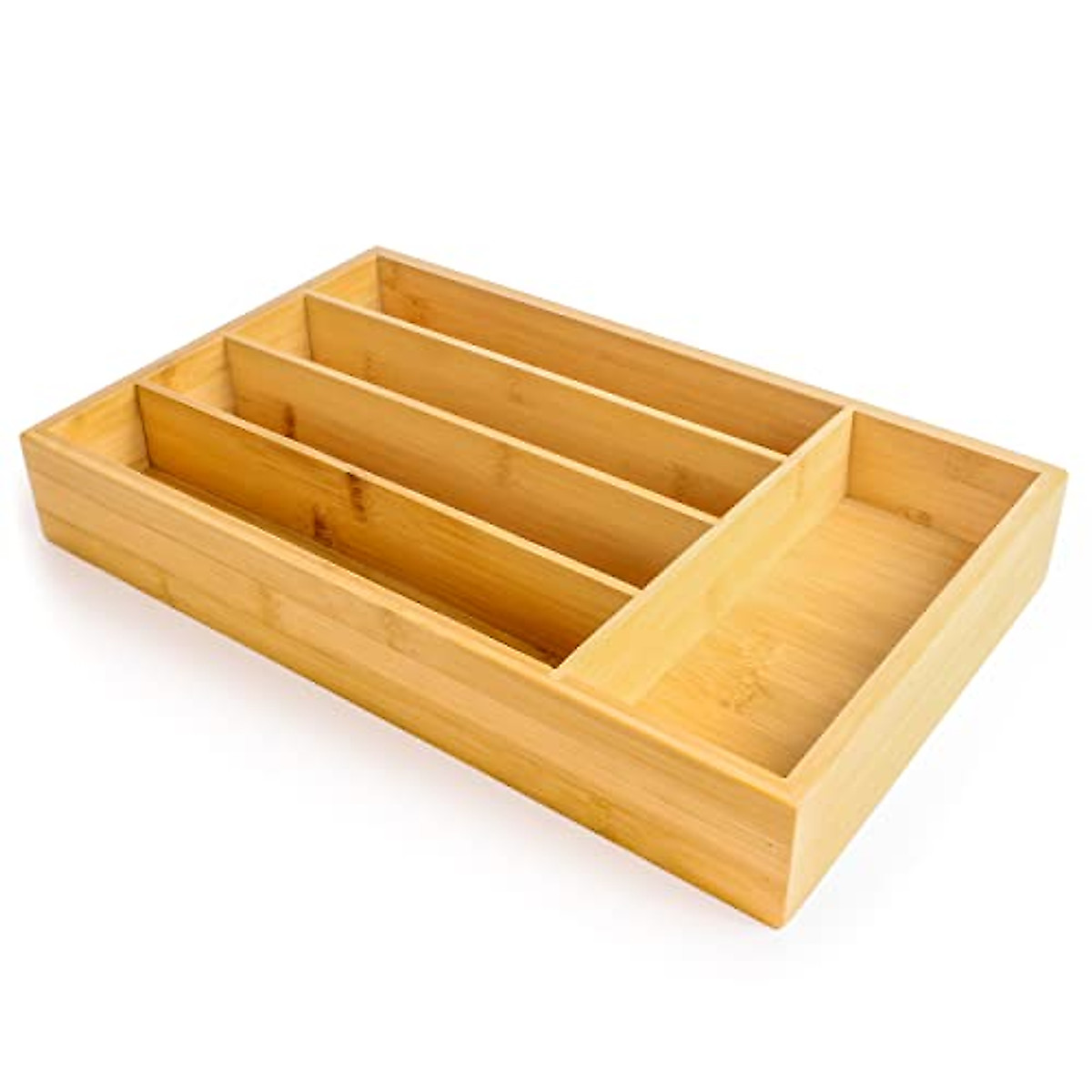 BergHOFF Bamboo Flatware Organizer 5-slot, 13.5" x 8.25", Natural, Fit in any size of drawer, great for spoons, forks, knives, scissors, peelers, chef tools