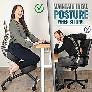 Ergonomic Kneeling Chair Home Office Chairs Thick Cushion Pad Flexible Seating Rolling Adjustable Work Desk Stool Improve Posture Now & Neck Pain - Comfortable Knees and Straight Back
