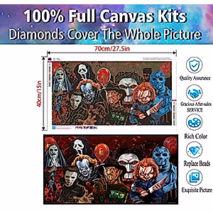 KYOQFVN Halloween Diamond Painting Kits for Adults,5D Full Round Diamond Halloween Clown Diamond Art Kit, Large Dots Diamond Painting for Beginners, DIY Beads for Home Wall Decor, 27.5" x 15"
