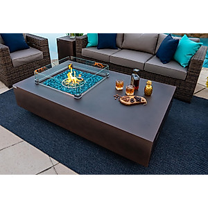 65" Rectangular Concrete Gas Fire Pit Table with Glass Guard and Fire Glass (Espresso Brown)