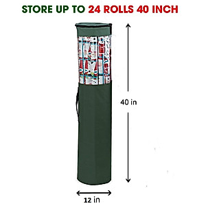 ProPik Gift Wrapping Paper Storage Organizer Bag, Store Up To 24 Rolls 40 Inch, Heavy Duty Polyester plus PVC Clear Bag with Handles and Zippered Top for Gift Wrap and Ribbons (Green)