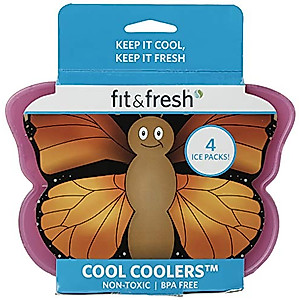 Fit & Fressh Shaped Slim Ice Packs, Colorful & Reusable, Perfect for Kids Insulated Lunch Bag, Bento Box, & More, Butterfly