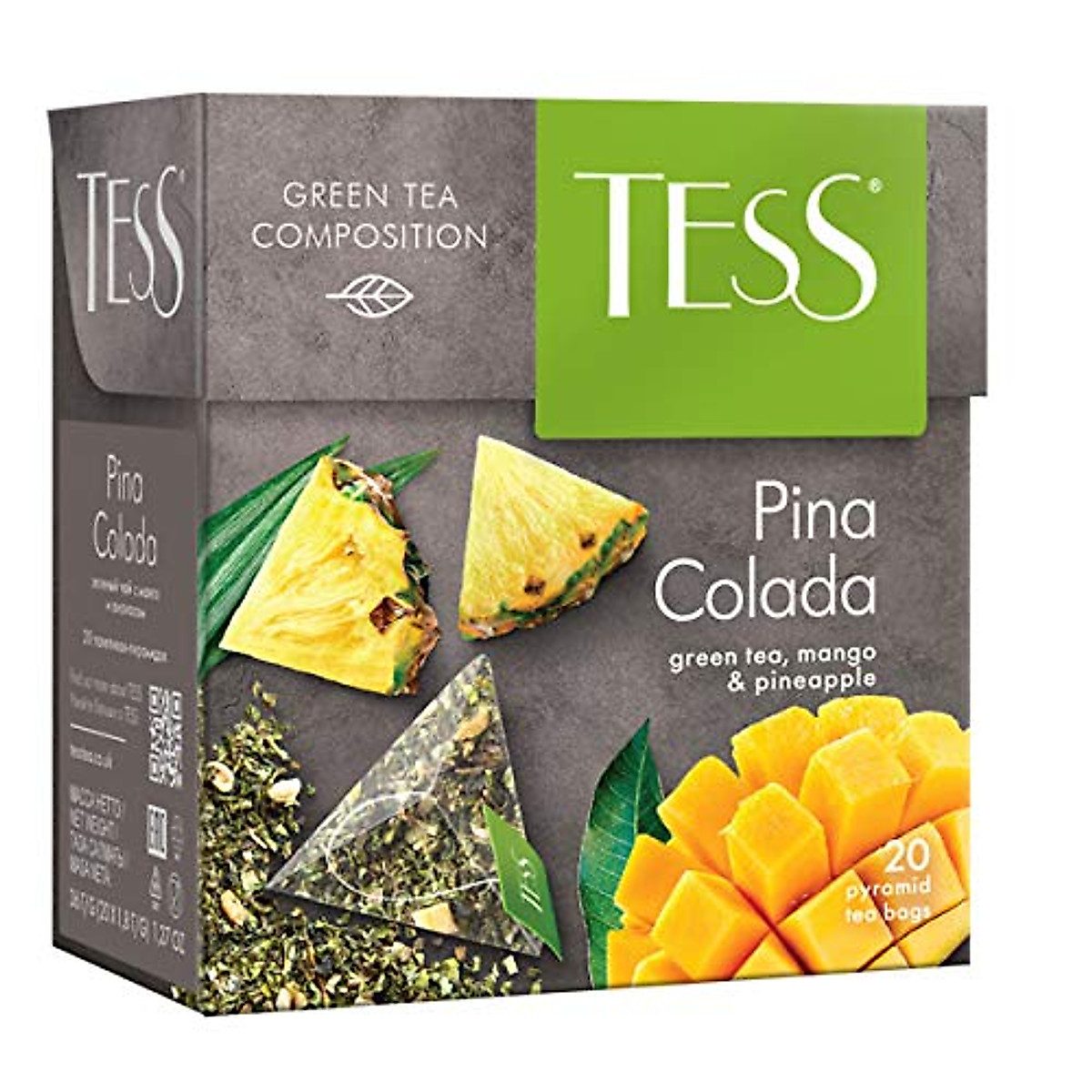 Tess Pina Colada Green Tea Composition Mango and Pineapple Leaf Tea in 20 Pyramid Sachets
